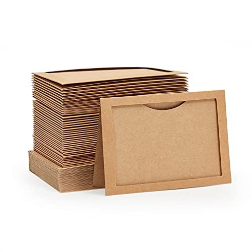 48 Pack Kraft Paper Photo Insert Cards with Envelopes, 4x6 Paper Frames, Photo Card Holder Inserts, Greeting Cards for Photos, Memories, Blank Inside (4 x 6 In) Brown