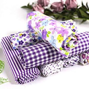 Life Glow 7pcs 20x20 inch (50x50cm) Cotton Craft Fabric Bundle Pre Cut Squares Patch Work DIY Sewing Quilting for DIY Handmade Craft Sewing Clothes Purple Style Floral, Polka dots, Stripe and Plaid