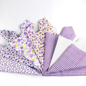 Life Glow 7pcs 20x20 inch (50x50cm) Cotton Craft Fabric Bundle Pre Cut Squares Patch Work DIY Sewing Quilting for DIY Handmade Craft Sewing Clothes Purple Style Floral, Polka dots, Stripe and Plaid