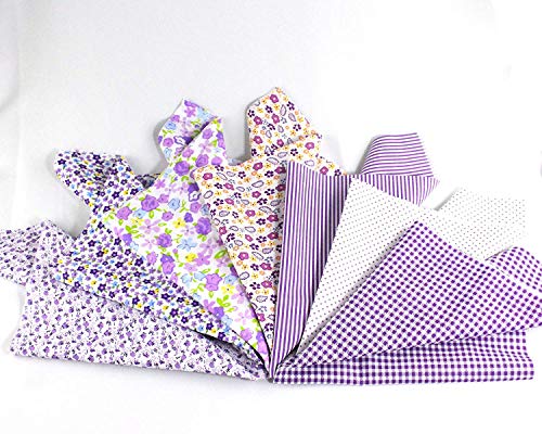 Life Glow 7pcs 20x20 inch (50x50cm) Cotton Craft Fabric Bundle Pre Cut Squares Patch Work DIY Sewing Quilting for DIY Handmade Craft Sewing Clothes Purple Style Floral, Polka dots, Stripe and Plaid