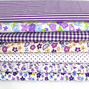 Life Glow 7pcs 20x20 inch (50x50cm) Cotton Craft Fabric Bundle Pre Cut Squares Patch Work DIY Sewing Quilting for DIY Handmade Craft Sewing Clothes Purple Style Floral, Polka dots, Stripe and Plaid