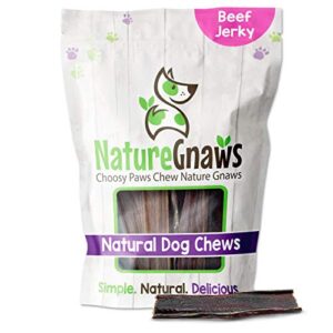 nature gnaws beef jerky chews for small dogs - premium natural beef gullet sticks - simple single ingredient tasty dog chew treats - rawhide free - 4-5 inch (20 count)