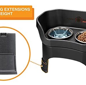 Neater Feeder Deluxe with Leg Extensions for Large Dogs - Mess Proof Pet Feeder with Stainless Steel Food & Water Bowls - Drip Proof, Non-Tip, and Non-Slip - Midnight Black