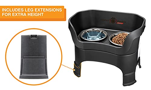 Neater Feeder Deluxe with Leg Extensions for Large Dogs - Mess Proof Pet Feeder with Stainless Steel Food & Water Bowls - Drip Proof, Non-Tip, and Non-Slip - Midnight Black