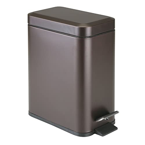 mDesign Small Modern 1.3 Gallon Rectangle Metal Lidded Step Trash Can, Compact Garbage Bin with Removable Liner Bucket and Handle for Bathroom, Kitchen, Craft Room, Office, Garage - Bronze