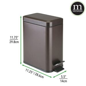 mDesign Small Modern 1.3 Gallon Rectangle Metal Lidded Step Trash Can, Compact Garbage Bin with Removable Liner Bucket and Handle for Bathroom, Kitchen, Craft Room, Office, Garage - Bronze