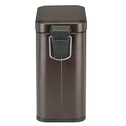 mDesign Small Modern 1.3 Gallon Rectangle Metal Lidded Step Trash Can, Compact Garbage Bin with Removable Liner Bucket and Handle for Bathroom, Kitchen, Craft Room, Office, Garage - Bronze