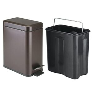 mDesign Small Modern 1.3 Gallon Rectangle Metal Lidded Step Trash Can, Compact Garbage Bin with Removable Liner Bucket and Handle for Bathroom, Kitchen, Craft Room, Office, Garage - Bronze