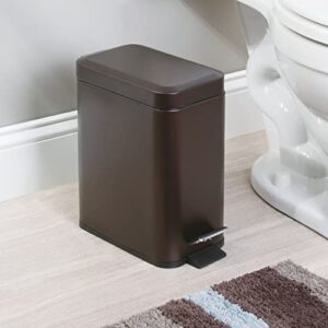 mDesign Small Modern 1.3 Gallon Rectangle Metal Lidded Step Trash Can, Compact Garbage Bin with Removable Liner Bucket and Handle for Bathroom, Kitchen, Craft Room, Office, Garage - Bronze