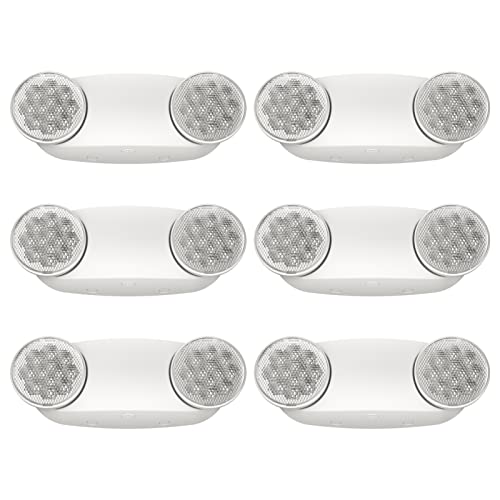 SPECTSUN Emergency Light White, Commercial Emergency Light with Battery Backup, Emergency Lighting Fixture/Emergency Light Combo/Emergency Sign Light//Emergency Light Home - 6 Pack (Round Head)