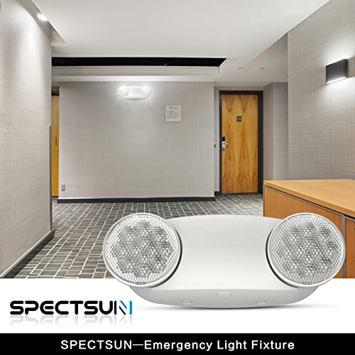 SPECTSUN Emergency Light White, Commercial Emergency Light with Battery Backup, Emergency Lighting Fixture/Emergency Light Combo/Emergency Sign Light//Emergency Light Home - 6 Pack (Round Head)