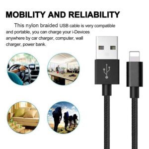 RoFI Compatible Phone Cable, [2Pack] 2FT Nylon Braided Fast Charging USB Cord Replacement for Phone X 8 8 Plus 7 7 Plus 6s 6s Plus 6 6 Plus 5 5S 5C SE Pad Air Mini and More (2 Pack Black, 2 FT)