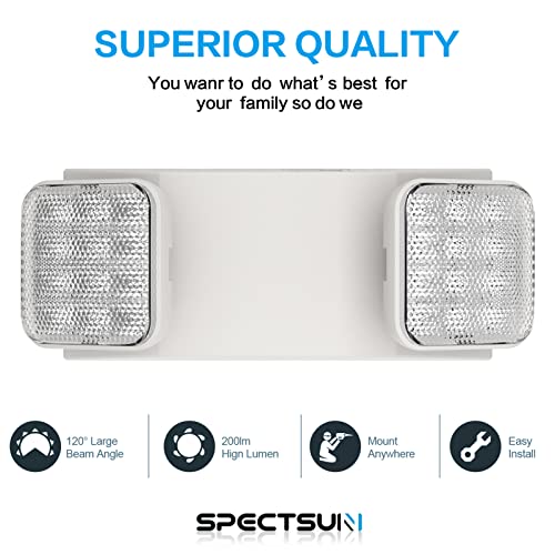 SPECTSUN 4 Packs Emergency Light White, Commercial Emergency Light with Battery Backup, Emergency Sign with Light/Led Emergency Light/Emergency Light Fixture/Emergency Light Home -(Square Head)