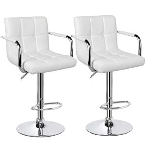 yaheetech tall bar stools set of 2 modern square pu leather adjustable barstools counter height stools with arms and back bar chairs 360 swivel stool white