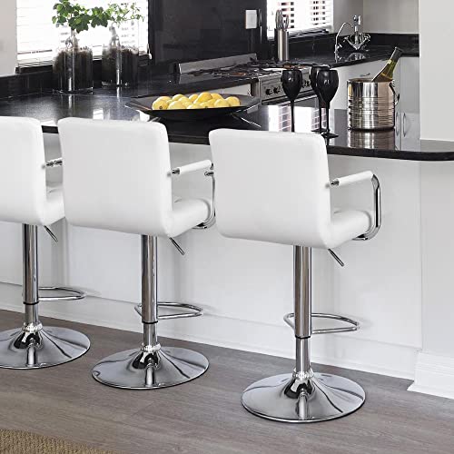 Yaheetech Tall Bar Stools Set of 2 Modern Square PU Leather Adjustable BarStools Counter Height Stools with Arms and Back Bar Chairs 360 Swivel Stool White