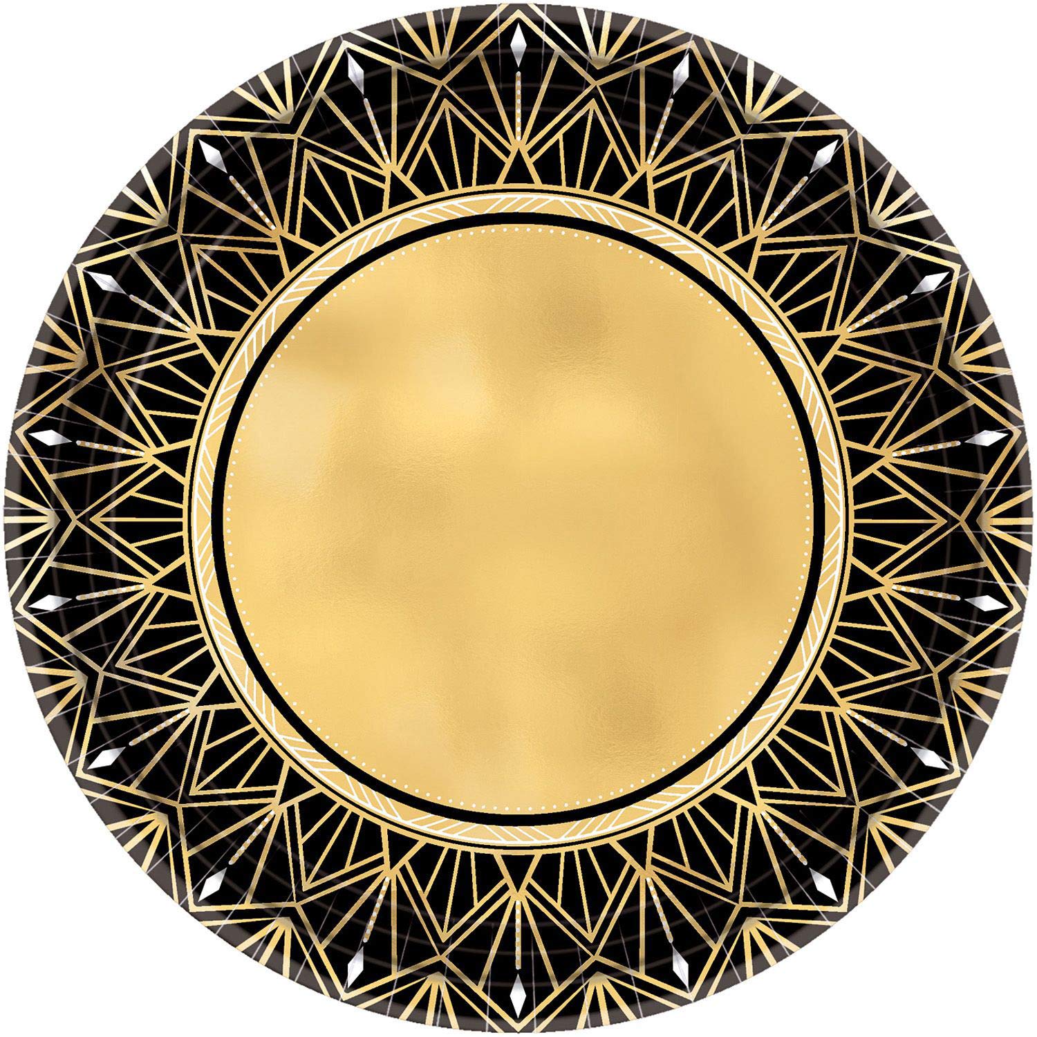 Glitz & Glam Metallic Round Paper Plates - 10 1/2" | Black & Gold | Pack of 12