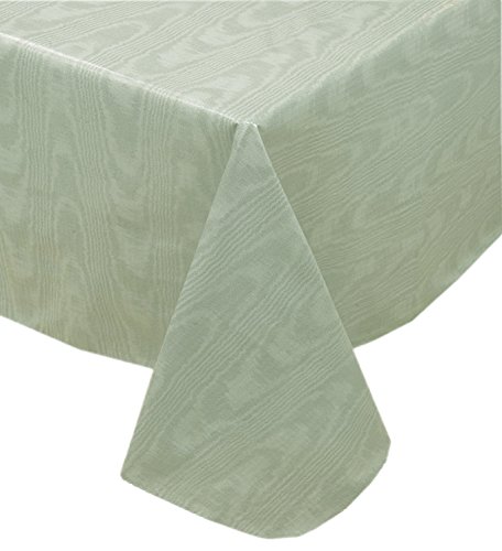 Newbridge Sage Green Moire Wavy Solid Color Print Heavy Weight Vinyl Flannel Backed Tablecloth, Indoor/Outdoor Vinyl Tablecloth with Flannel Backing, 60” x 84” Oblong/Rectangle