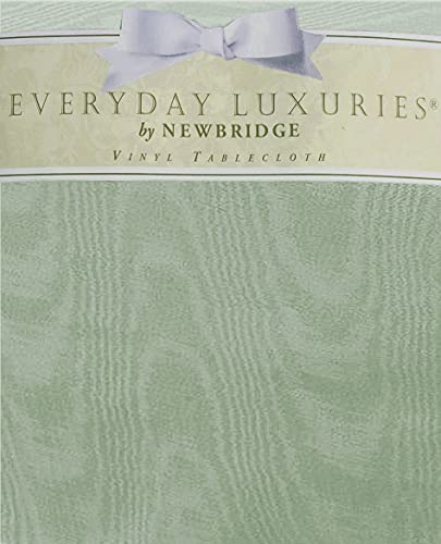 Newbridge Sage Green Moire Wavy Solid Color Print Heavy Weight Vinyl Flannel Backed Tablecloth, Indoor/Outdoor Vinyl Tablecloth with Flannel Backing, 60” x 84” Oblong/Rectangle