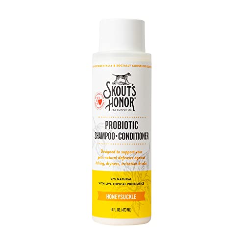 SKOUT'S HONOR: Probiotic Pet Shampoo & Conditioner - 2-in-1 with Avocado Oil - Cleans and Conditions Fur, Supports Pet’s Natural Defenses, PH-Balanced, Sulfate-Free - Honeysuckle - 16 oz.