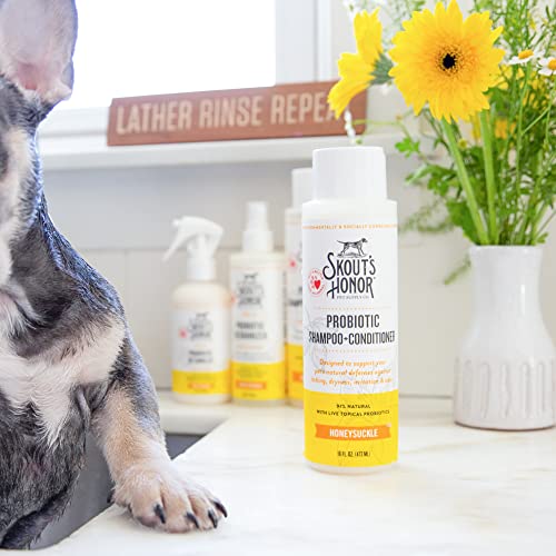 SKOUT'S HONOR: Probiotic Pet Shampoo & Conditioner - 2-in-1 with Avocado Oil - Cleans and Conditions Fur, Supports Pet’s Natural Defenses, PH-Balanced, Sulfate-Free - Honeysuckle - 16 oz.