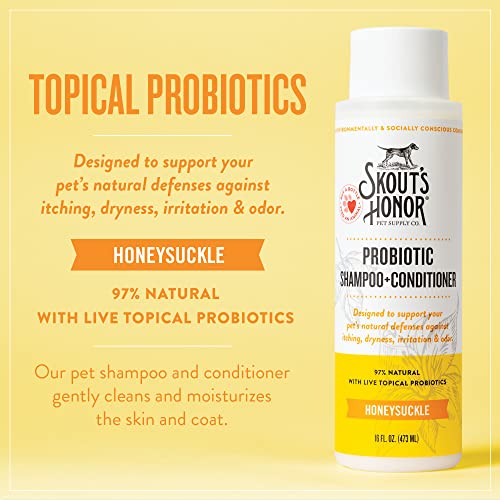 SKOUT'S HONOR: Probiotic Pet Shampoo & Conditioner - 2-in-1 with Avocado Oil - Cleans and Conditions Fur, Supports Pet’s Natural Defenses, PH-Balanced, Sulfate-Free - Honeysuckle - 16 oz.