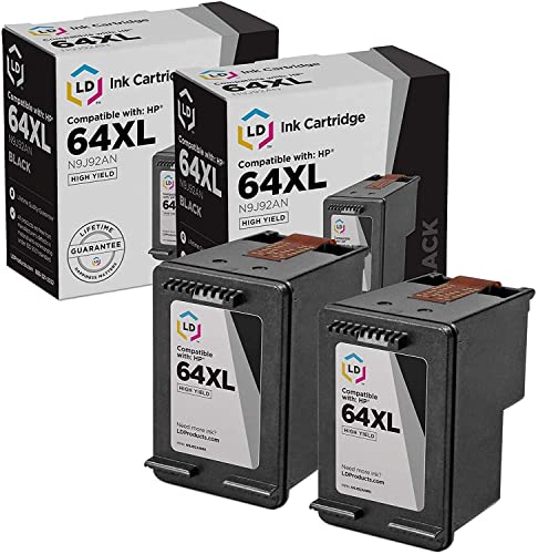 LD Remanufactured Ink Cartridge Replacement for HP 64XL N9J92AN High Yield (Black, 2-Pack)