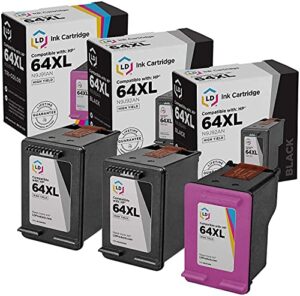 ld products remanufactured ink cartridge replacement for hp 64xl high yield (2 black, 1 color, 3-pack)