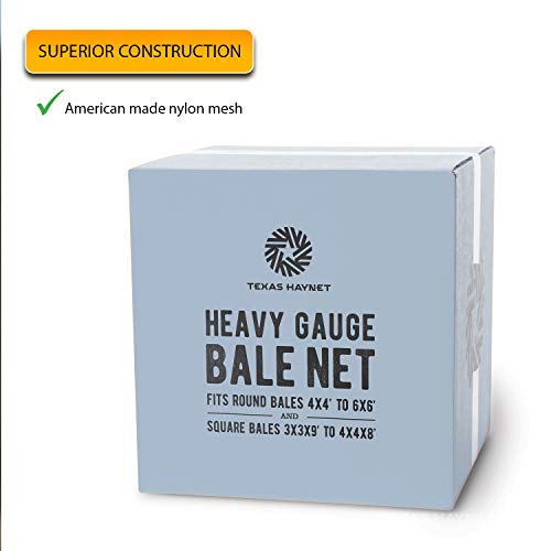 Texas Haynet - Heavy Gauge Round Bale Hay Net - Thick Net Slow Feeder for Horses - Nylon Net (Made Twice as Thick) - Easily Fits Bales [4x4-6x6]” or [3x3x8-4x4x8] 2.25” Holes