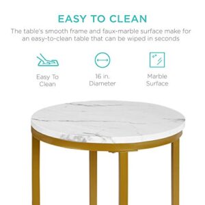 Best Choice Products 16in Faux Marble Accent Table, Modern End Table, Small Coffee Table Home Decor for Living Room, Dining Room, Tea, Coffee w/Metal Frame, Foot Caps, Designer - White/Bronze Gold