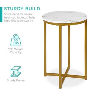 Best Choice Products 16in Faux Marble Accent Table, Modern End Table, Small Coffee Table Home Decor for Living Room, Dining Room, Tea, Coffee w/Metal Frame, Foot Caps, Designer - White/Bronze Gold