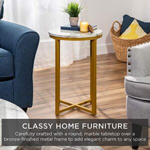 Best Choice Products 16in Faux Marble Accent Table, Modern End Table, Small Coffee Table Home Decor for Living Room, Dining Room, Tea, Coffee w/Metal Frame, Foot Caps, Designer - White/Bronze Gold