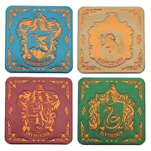 paladone harry potter coasters for drinks - hogwarts crest design - premium metal drink coasters