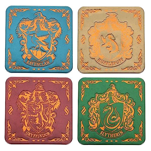 Paladone Harry Potter Coasters for Drinks - Hogwarts Crest Design - Premium Metal Drink Coasters