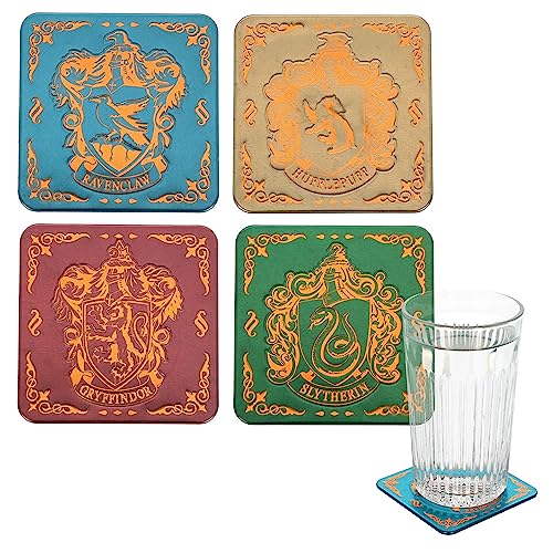 Paladone Harry Potter Coasters for Drinks - Hogwarts Crest Design - Premium Metal Drink Coasters