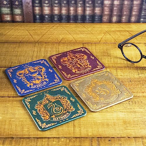 Paladone Harry Potter Coasters for Drinks - Hogwarts Crest Design - Premium Metal Drink Coasters