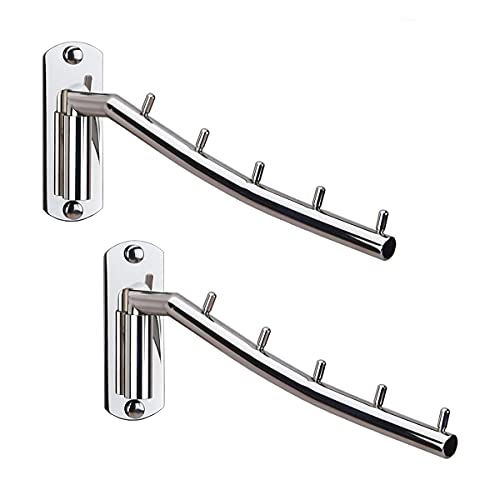 Zivisk 2 Pcs Folding Wall Mounted Clothes Suit Hangers Rack with Swing Arm Stainless Steel Heavy Duty Coat Hook for Bathroom, Bedroom, Laundry Room - Silver