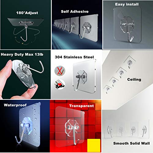 KK5 Adhesive Wall Hooks Hangers Heavy Duty 13 Pounds Sticky Hooks for Hanging for Kitchen Livingroom Bedroom Student Dormitory Stainless Steel Ceiling Hanger