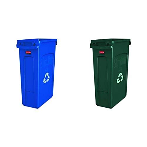 Rubbermaid Commercial Slim Jim Recycling Containers with Venting Channels, 23 Gallons, Blue & Green (FG354007BLUE & FG354007GRN) (Combo Pack)