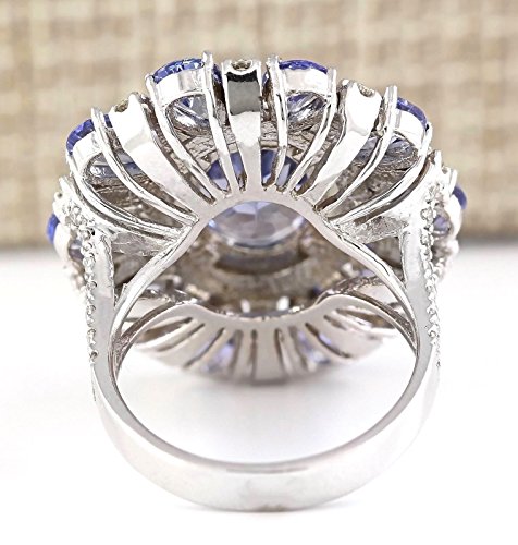 PR Jewerly Women Elegant 925 Silver Blue Tanzanite Gemstone Flower Cluster Ring Engagement (7)