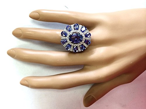 PR Jewerly Women Elegant 925 Silver Blue Tanzanite Gemstone Flower Cluster Ring Engagement (7)