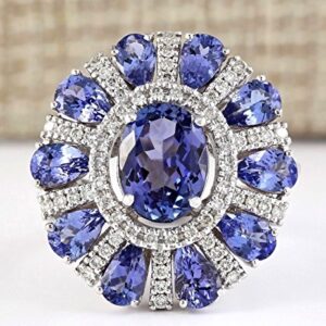 PR Jewerly Women Elegant 925 Silver Blue Tanzanite Gemstone Flower Cluster Ring Engagement (7)