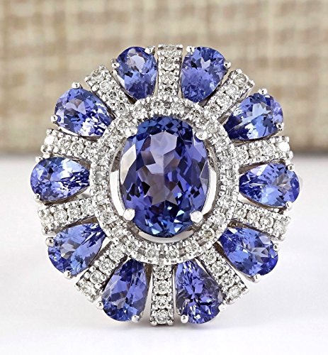 PR Jewerly Women Elegant 925 Silver Blue Tanzanite Gemstone Flower Cluster Ring Engagement (7)