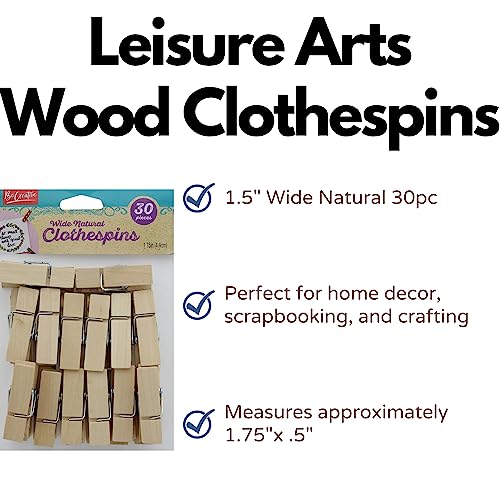 Leisure Arts Natural Clothespins Wood 1.5" Wide 30pc