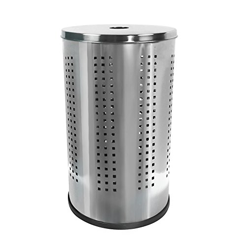 Stainless Steel Laundry Bin & Hamper | 46L Ventilated Stainless Steel Clothes Basket With Polished Lid | Krugg Life Time Warranty| (Polished Stainless Steel)