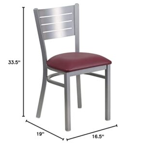 Flash Furniture 2 Pk. HERCULES Series Silver Slat Back Metal Restaurant Chair - Burgundy Vinyl Seat