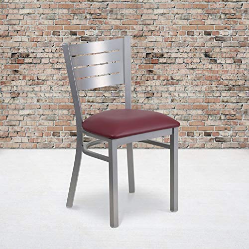 Flash Furniture 2 Pk. HERCULES Series Silver Slat Back Metal Restaurant Chair - Burgundy Vinyl Seat