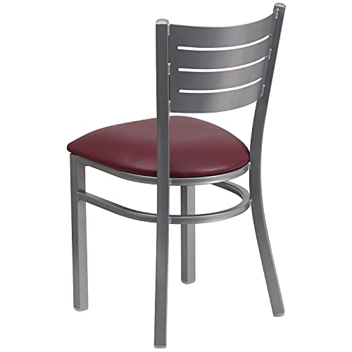 Flash Furniture 2 Pk. HERCULES Series Silver Slat Back Metal Restaurant Chair - Burgundy Vinyl Seat