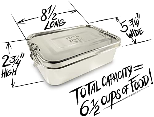 Stainless Steel (Single Compartment) Jumbo Bento Box. This Eco Friendly Food Storage Container Holds 6 ½ Cups Of Food. Perfect for Leftovers Or As A Large Metal Tiffin Lunchbox.