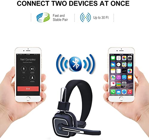 Electronic Home Truck Driver Bluetooth Headset/Office Headset with Microphone, BT 5.0 Wireless Over The Head Headset with Extra Boom Mic for Trucker,Truck Driver, Phones,Call Center, Skype, VoIP