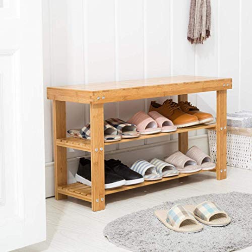 Livebest Wooden Shoe Rack Bench 2 Tier Boot Organizing Rack Entryway Storage Shelf Hallway Bamboo Furniture for Home,Office,School